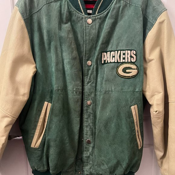 NFL | Jackets & Coats | Large Suade Vintage Packers Leather Jacket ...
